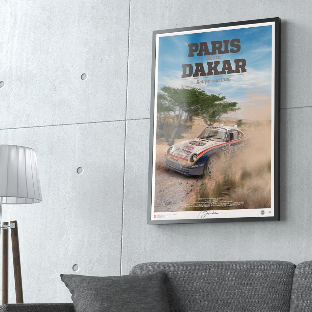 Poster Porsche 959 - Rallye Paris Dakar 1986 - Signed And Numbered
