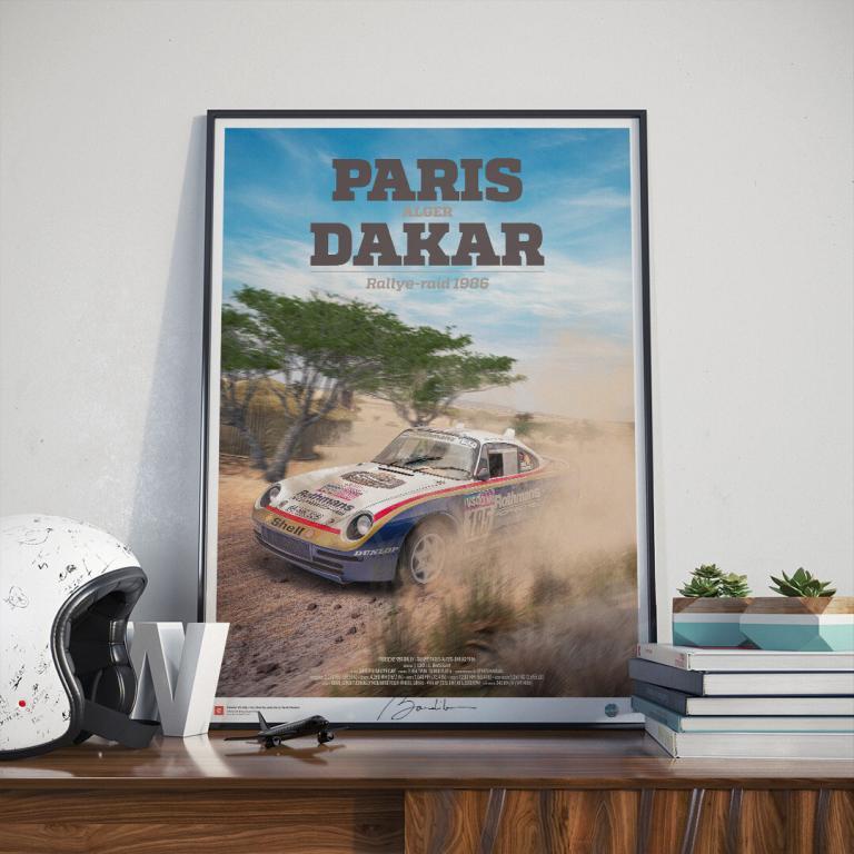 Poster Porsche 959 - Rallye Paris Dakar 1986 - Signed And Numbered