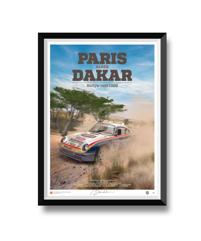 Poster Porsche 959 - Rallye Paris Dakar 1986 - Signed And Numbered