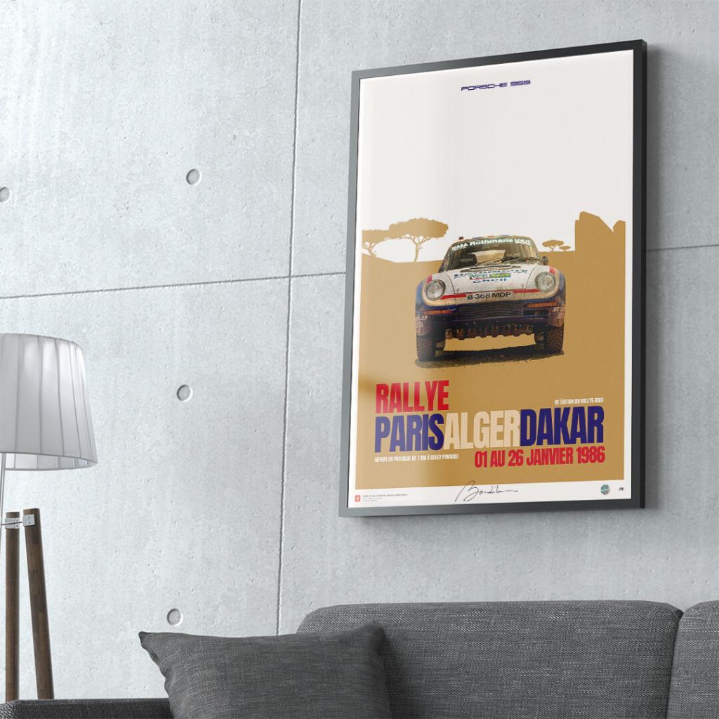 Poster Porsche 959 - Rallye Paris Dakar 1986 - Signed And Numbered