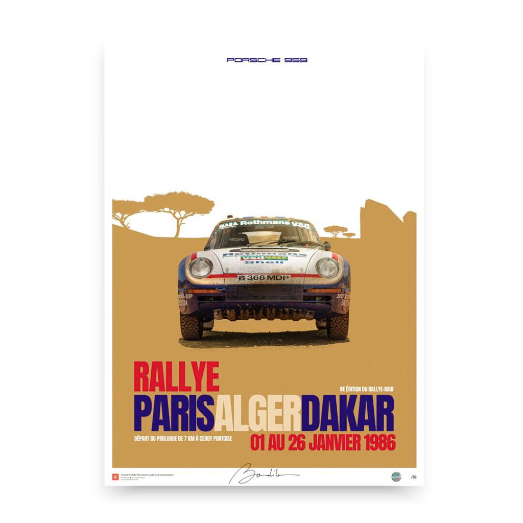 Poster Porsche 959 - Rallye Paris Dakar 1986 - Signed And Numbered