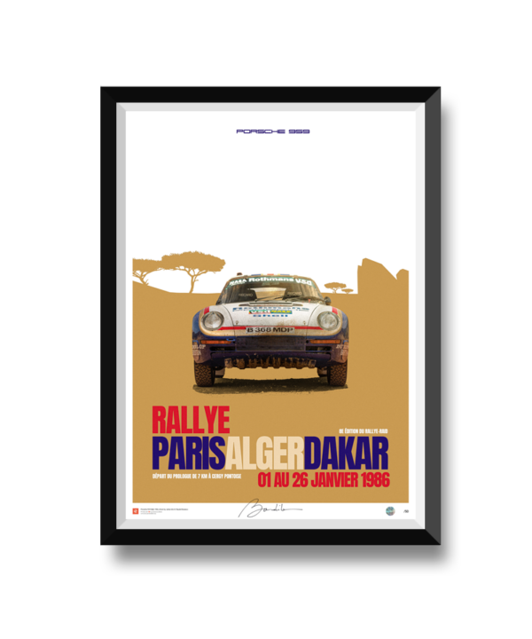Poster Porsche 959 - Rallye Paris Dakar 1986 - Signed And Numbered